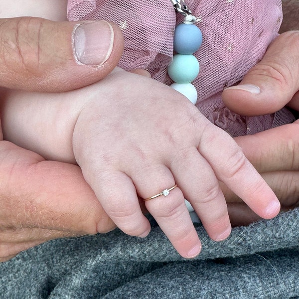 Baby's First Diamond Ring in 18K Gold and Platinum - Etsy