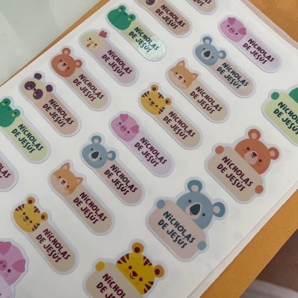 Waterproof Kid Name Labellaminated Kid Name Stickeranimal Namekids ...