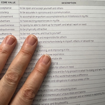 Identifying Core Values Worksheets, Clarification Core Values, CBT ...