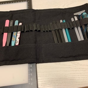 Black Canvas Roll up Pen Case Painting Pencil Roll Crochet Needle ...