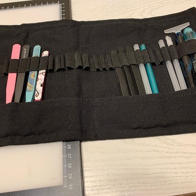 Black Canvas Roll up Pen Case Painting Pencil Roll Crochet Needle ...