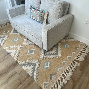 Scalloped Jute Rug Light Blue Jute Scallop Boho Decor - Etsy