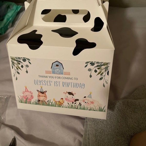 EDITABLE Farm Gable Box Favor Labels Farm Animals Party Favor Blue Farm ...