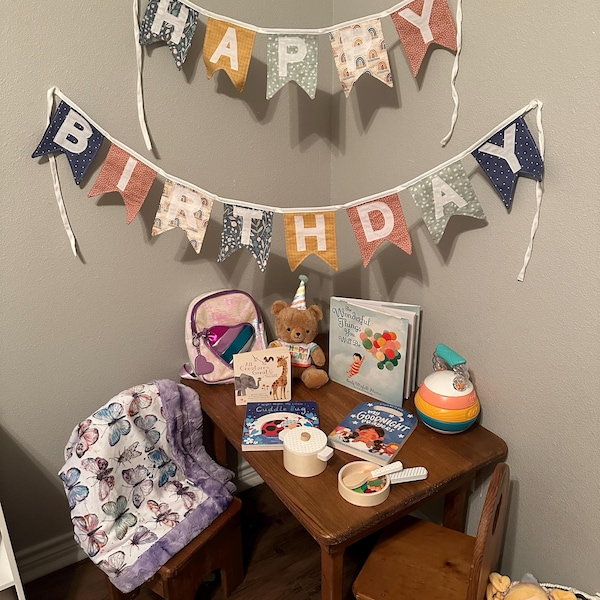 Custom Fabric Happy Birthday Banner, Fabric Happy Birthday Bunting ...