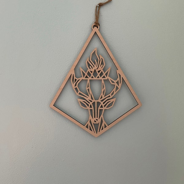 Geometric Stag of Terrasen With Crown on Fire, Wooden Wall Art, 9 ...