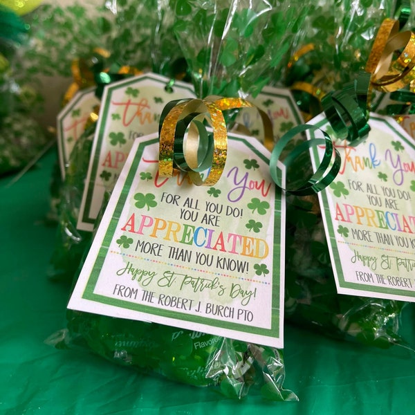 St. Patrick's Day Thank You Gift Tags, Teacher Staff Employee Nurse ...
