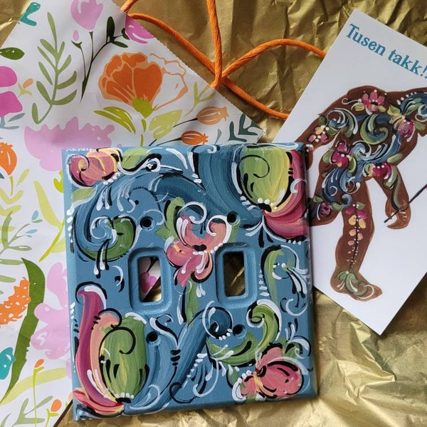 Norwegian Rosemaled Double Light Switch Plate - Etsy