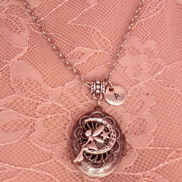 Fairy Locket, Fairy on Moon With Star Necklace, Personalized W-letter ...