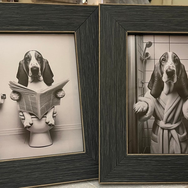 Basset Hound Wall Art, Funny Bathroom Decor, Basset Hound in Toilet ...