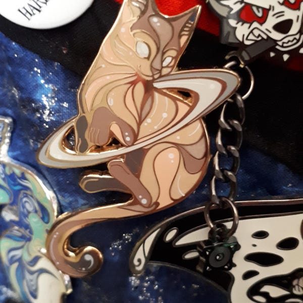 Saturn Cat Enamel Pin: Gold Space Lapel Pin (70mm/2.75") - Etsy