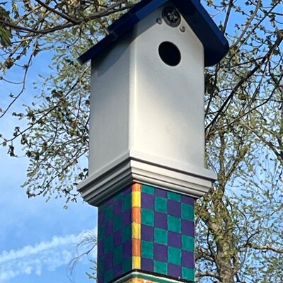 Birdhouse PVC 5inch Post Mount Nesting Box, Weatherable Thatch Style ...