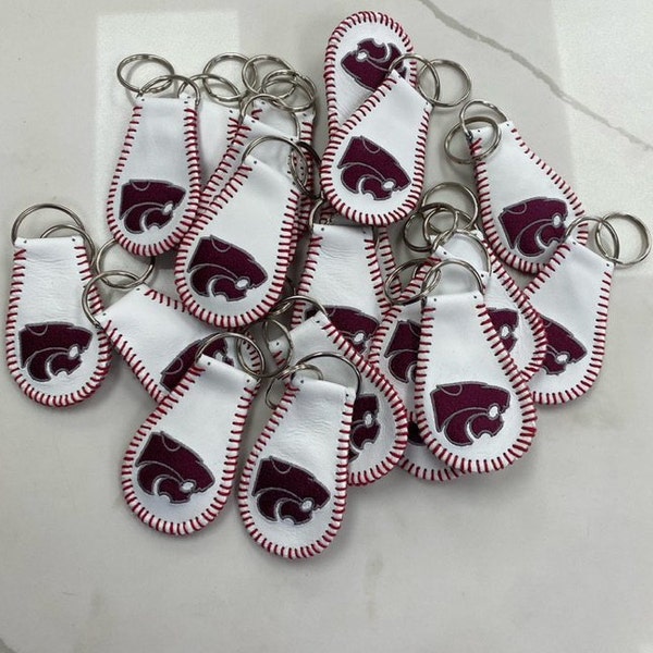 Custom Leather Embroidered Baseball Key Ring - Etsy