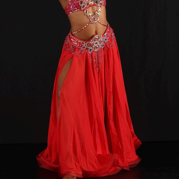 Hand Made Beaded Belly Dance Samba Costume Red Color Bra+ Belt +skirt ...