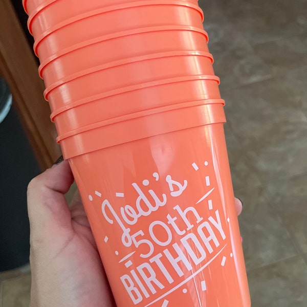 50th Birthday Party Cups, Personalized Birthday Cups, Custom Birthday ...