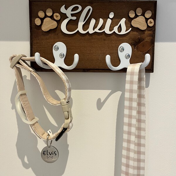Personalised Wooden Dog Leash Hanger, Custom Dog Lead Hanger. Dog Leash ...