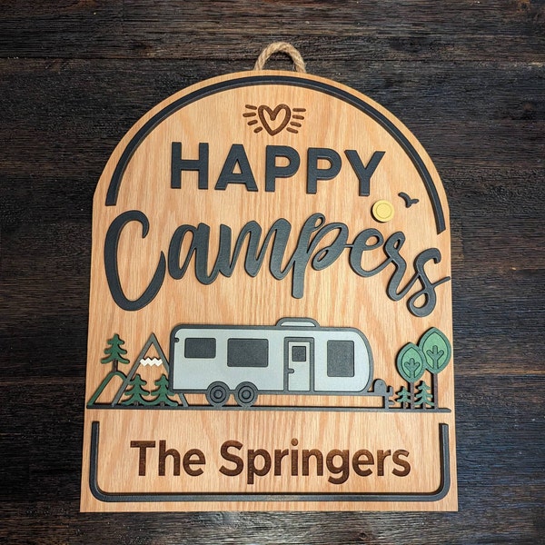 Happy Campers Personalized Welcome Sign | Camper Door Hanger | Wooden ...