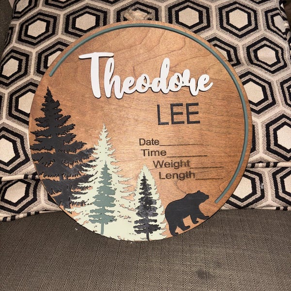 Baby Birth Announcement Sign | Woodland Themed Baby Sign |customizable ...