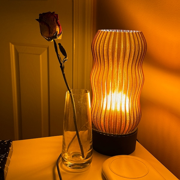 WAVY X AMBER · Japandi Table Lamp · Warm Orange Glow · Handmade From ...