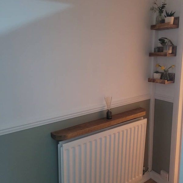 Slim Rustic Floating Wooden Shelf, Radiator Shelf, Rounded Edges, Ledge ...
