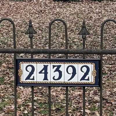 Nautical Harbor, House Numbers Address Tiles, Framed Set, Anchors ...