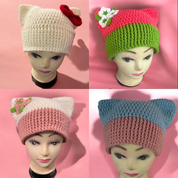 PATTERN - PDF DOWNLOAD - Crochet No-sew Square Cat Hat Adult Size - Etsy