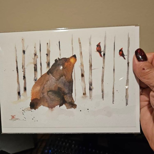 BEAR and CARDINAL Blank Greeting Cards, Set of 8, Watercolor Bird Art ...
