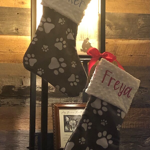 Paw Print Dog Stocking, Dog Christmas Stocking, Paw Print Christmas ...