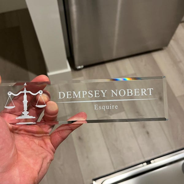 Attorney Glass Office Desk Name Plate, Clear JD Judge Nameplate, Lawyer ...