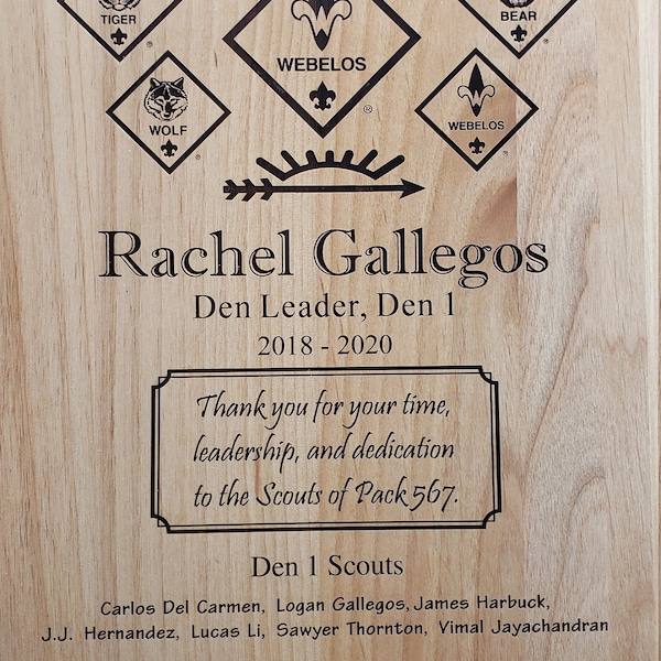 AOL Den Leader Plaque - Cub Scout Plaque With Rank Insignia + Scout ...