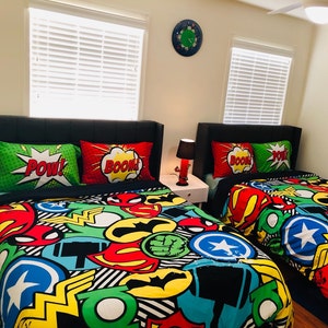 Boys Duvet Cover Superhero Bedding Set Kids Comforter Twin XL Bed Set ...