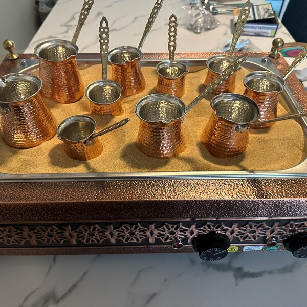 Traditional Turkish Sand Coffee Maker With 5 Copper Coffee Pots ...