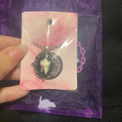 Cameo Tooth Necklace Real Bone Jewelry Goth Gothic Style Punk Oddities ...