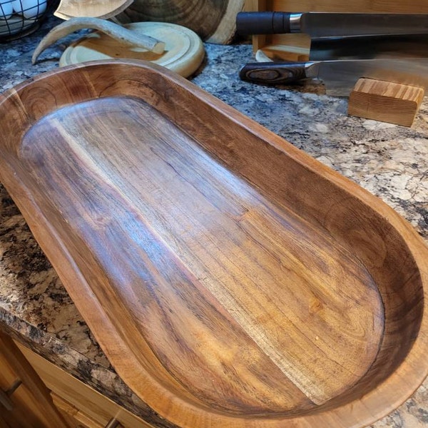 Extra Large Long Carved Wooden Dough Bowl, Fall Decor Bowl, Riser ...