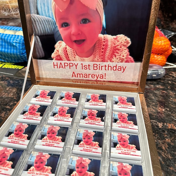 Happy Birthday Chocolate, Favors, First Birthday, Custom Photo Mini ...