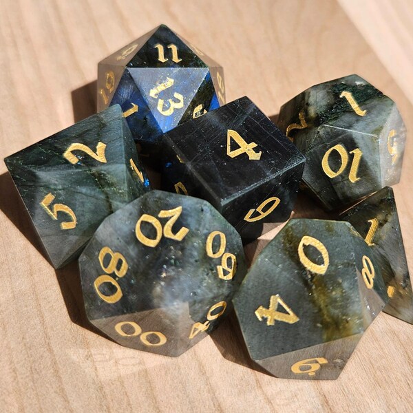 Labradorite Gemstone Dice (and Box) Polyhedral Dice DND Set - Etsy