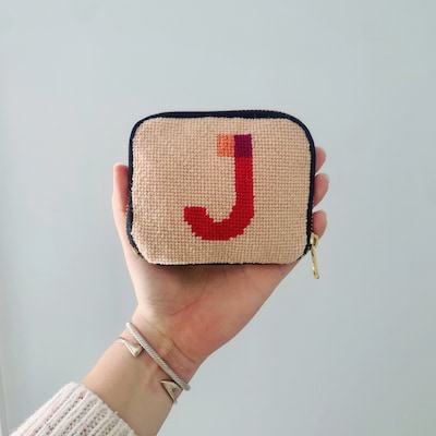Modern Needlepoint Bag Kit Genuine Leather Clutch Custom Monogram ...