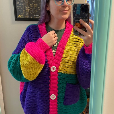 Crochet Colorblock Cardigan Written Pattern Beginner-friendly - Etsy
