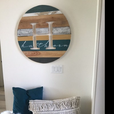 Round CUT OUT Last Name Letter Rustic Monogram Round Custom - Etsy