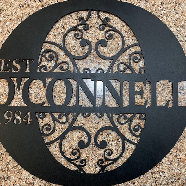 Scroll Monogram Initial Outdoor Metal Wall Art With Custom Est. Date ...