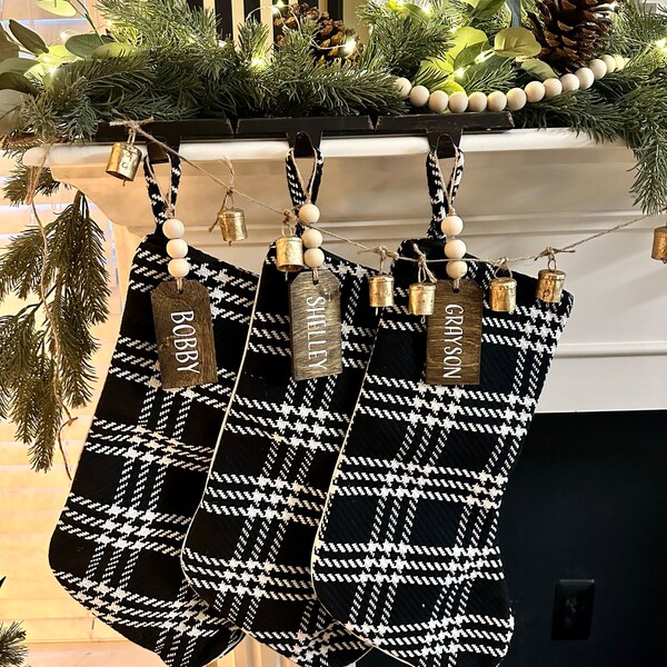 Beaded Wooden Name Tag - Personalized Christmas Stocking Tags - Wooden ...