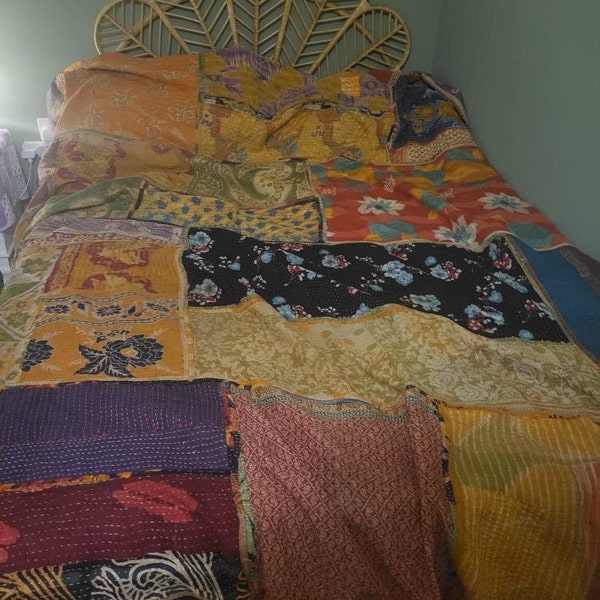 Vintage Kantha Patchwork Curtain, Upcycled Cotton Recycled Eclectic ...