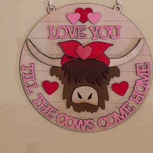 Highland Cow Valentine Door Sign SVG, Valentine Highland Sign, Fluffy ...