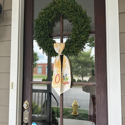 Cardinal Red Toile Holiday Wreath Sash for Front Door, Custom Monogram ...