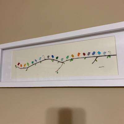 Panoramic Rainbow Birds Sea Glass & Driftwood Picture Framed Unique ...