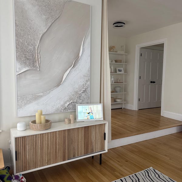 Large White Canvas Abstract Painting, Beige Minimalist Wall Art, Beige ...