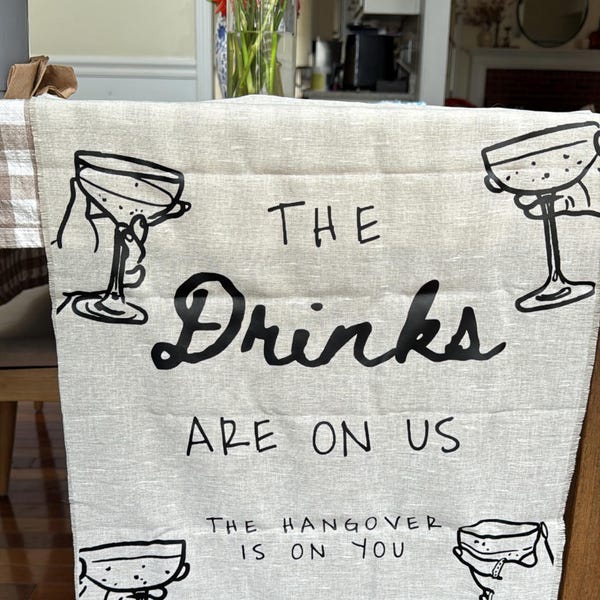 Linen Bar Sign: "drinks on Us" Rustic Wedding Decor - Etsy