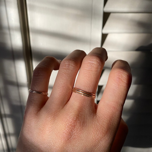 Thin 14k Solid Gold Stacking Rings in Various Styles. Real 14k Gold NOT ...