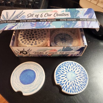 Absorbent Ceramic Stone Drink Coaster HOLDER Set Abstract Watercolor ...