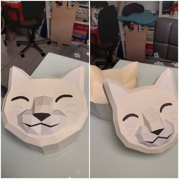 Gift Box Cat Low Poly Papercraft SVG PDF Template - Etsy