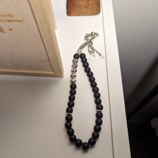 Onyx Tasbih Custom Name With Matte Black Stone Round Prayer Beads ...
